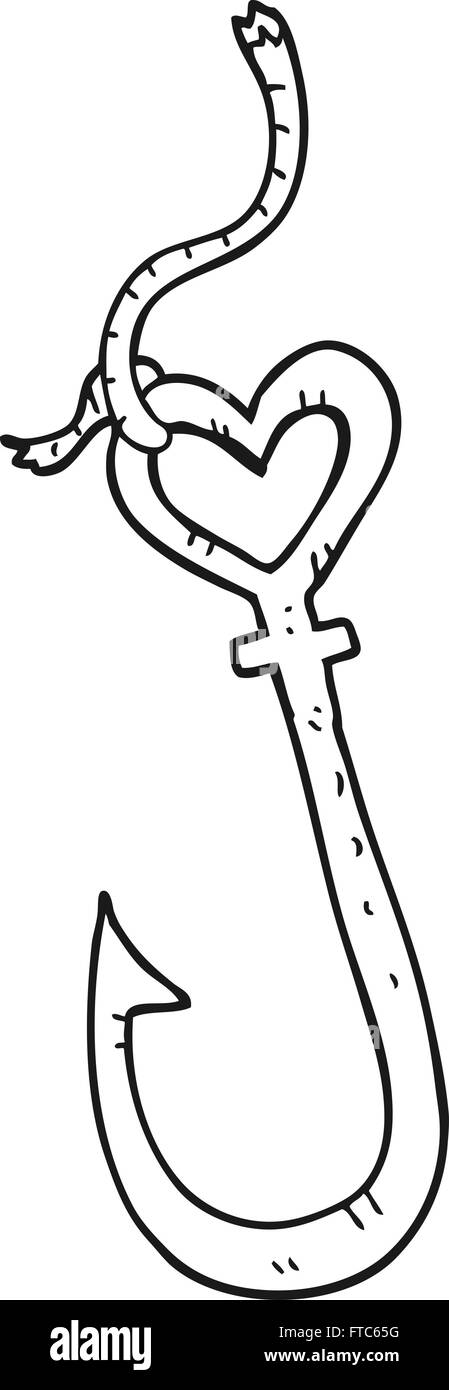 Noir et blanc dessiné à main levée cartoon love heart hameçon Image ...