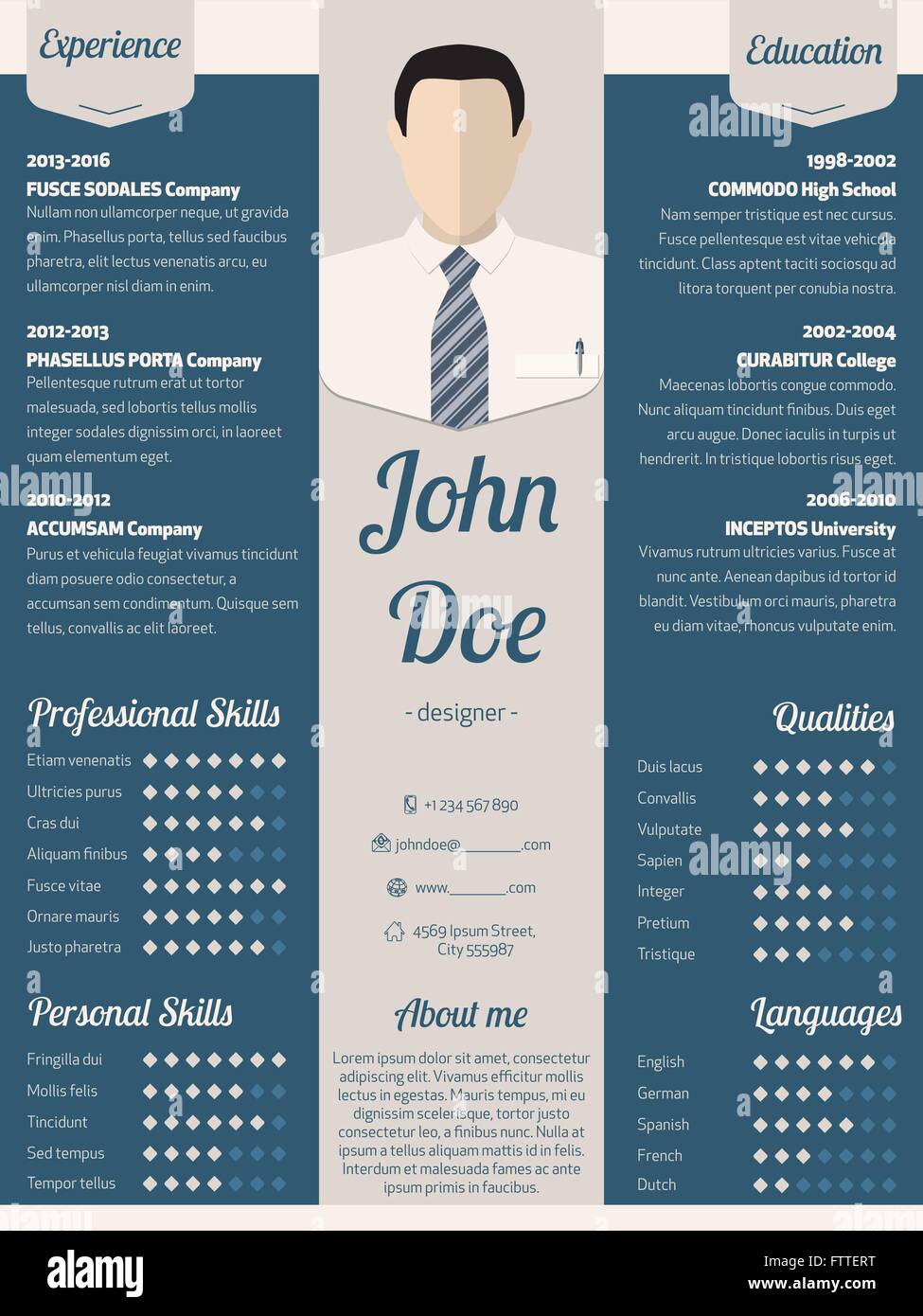 Nouveau curriculum vitae cv cv moderne template design en bleu avec ruban de lumière Image ...