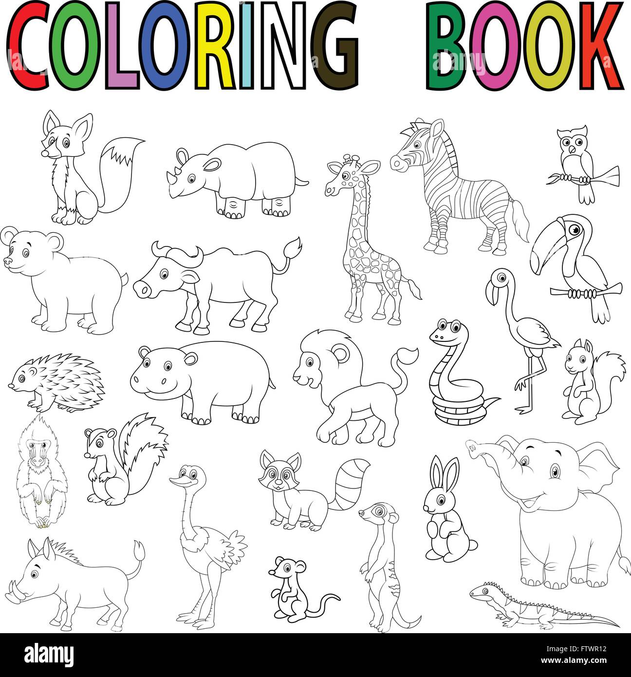 Livre de coloriage d'animaux sauvages Image Vectorielle Stock - Alamy