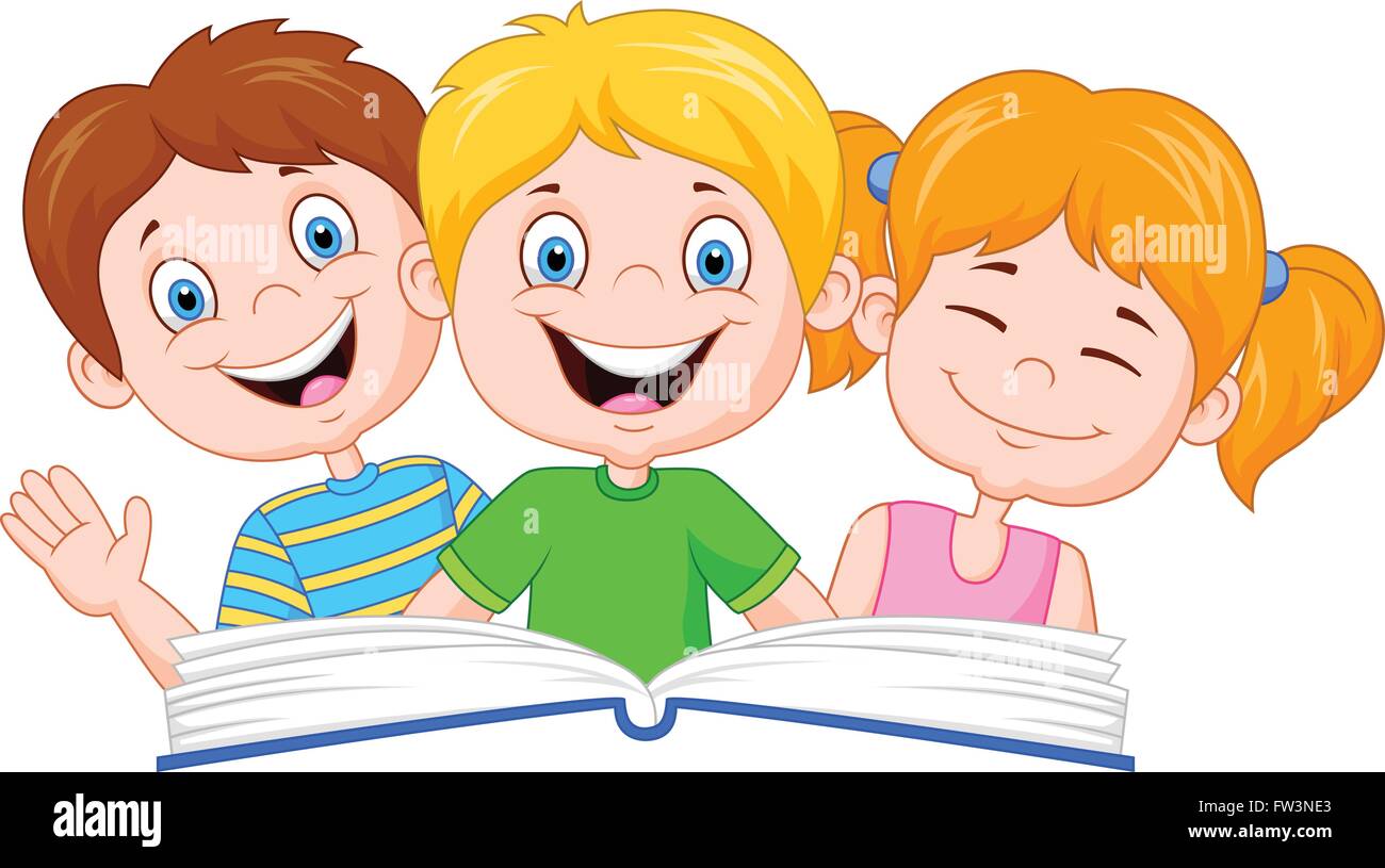 Cartoon kids reading book Image Vectorielle Stock - Alamy