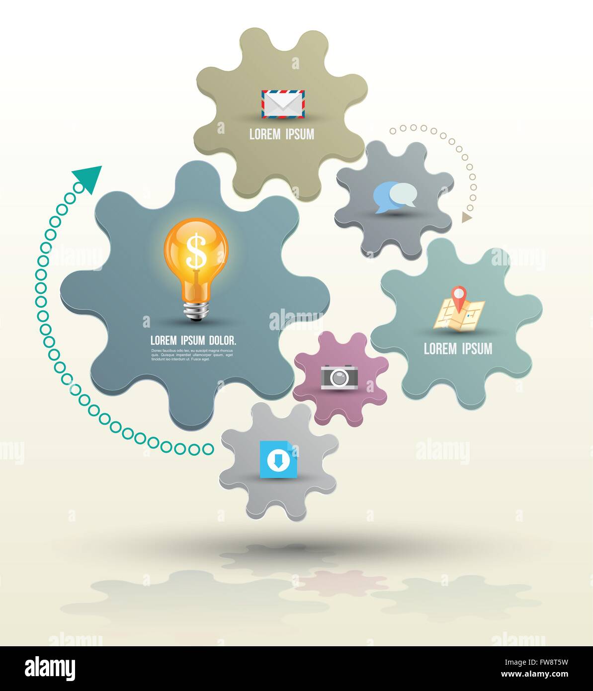Le processus d'engrenage télévision design concept. Processus et roue ...
