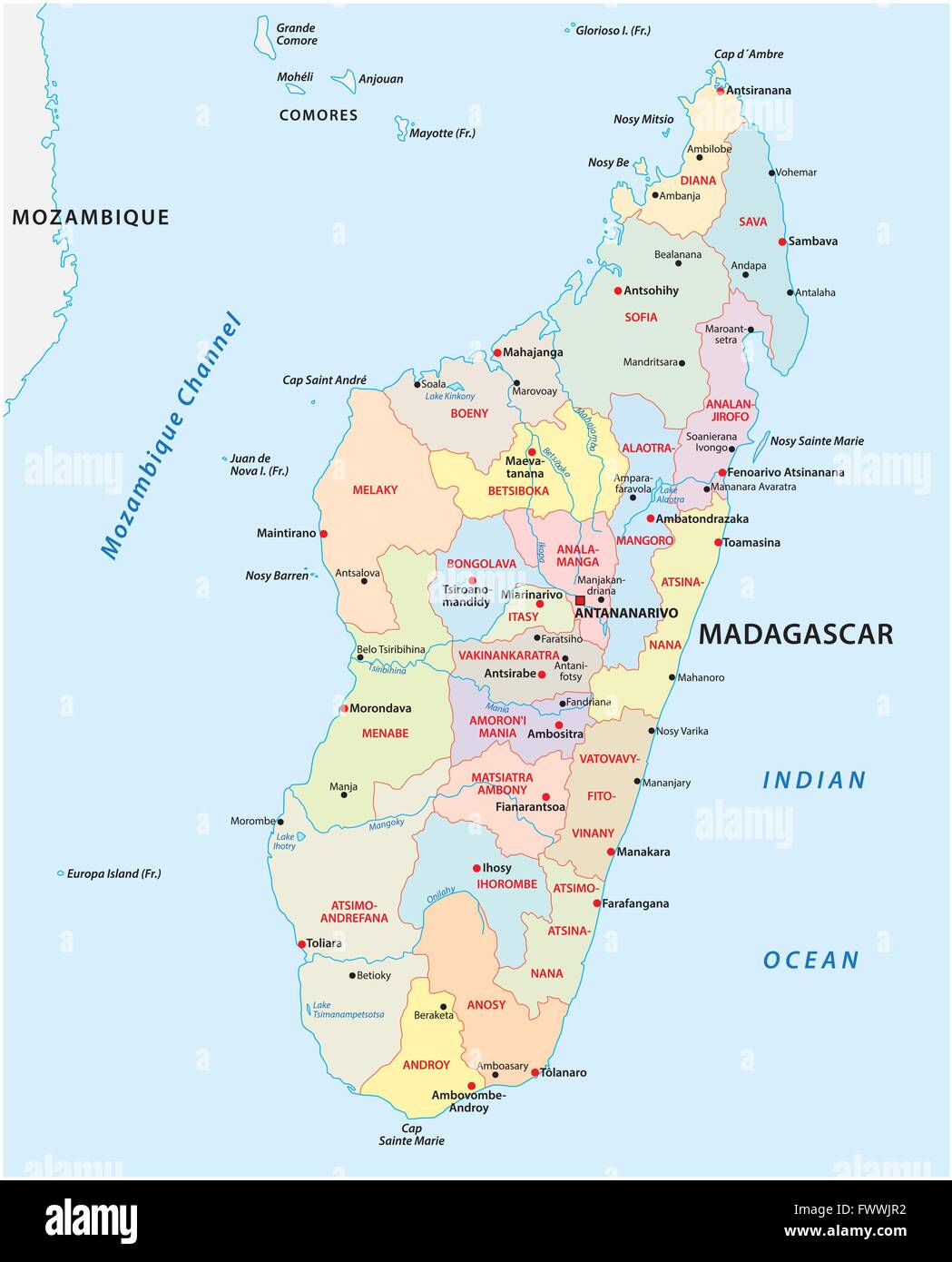 Madagascar carte administrative Image Vectorielle Stock - Alamy