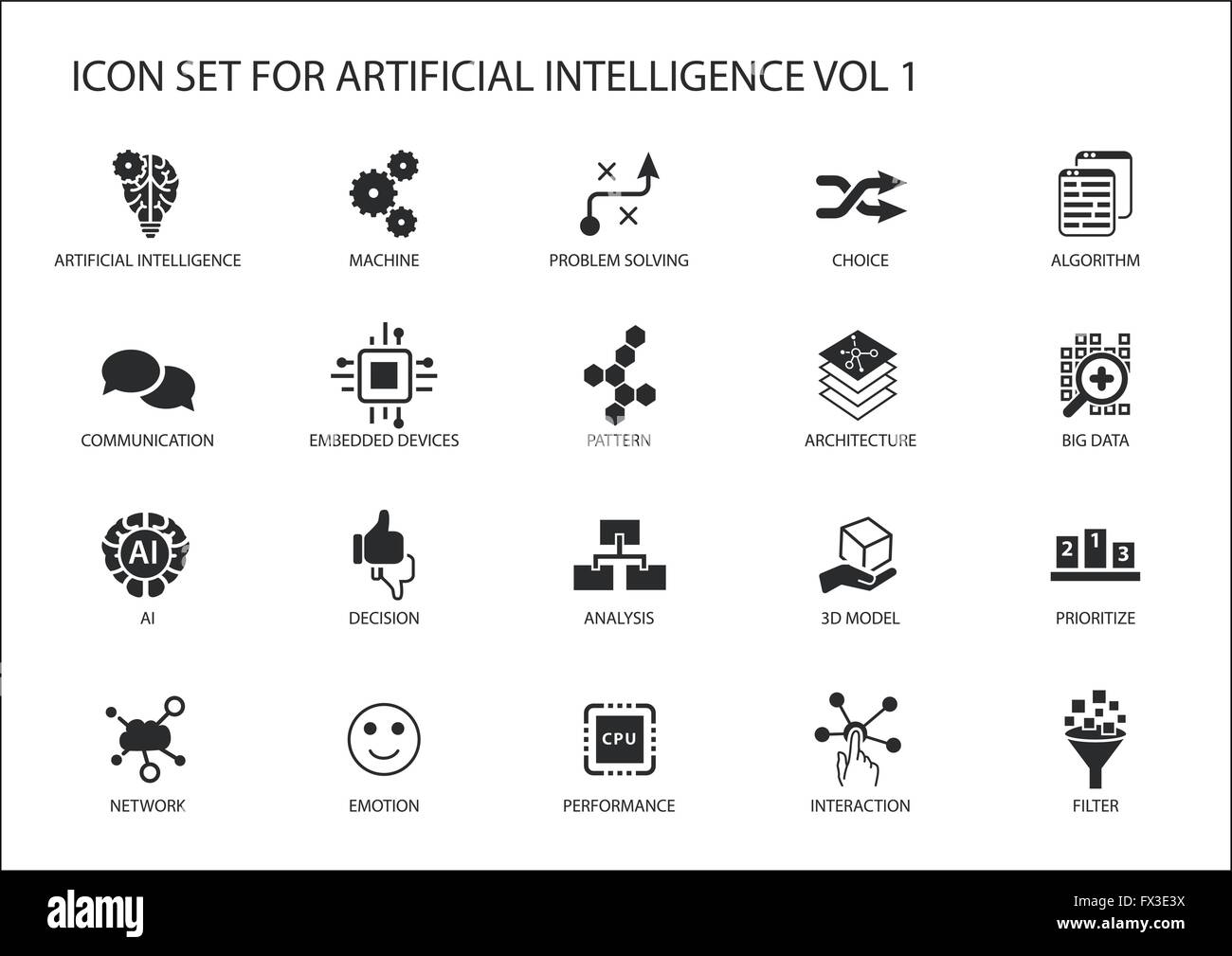 Vector Icon Set à l'intelligence artificielle (IA) concept. Différents ...