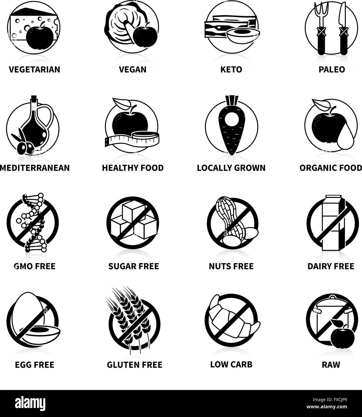 Les régimes alimentaires noir Set pictogramme Image Vectorielle Stock ...