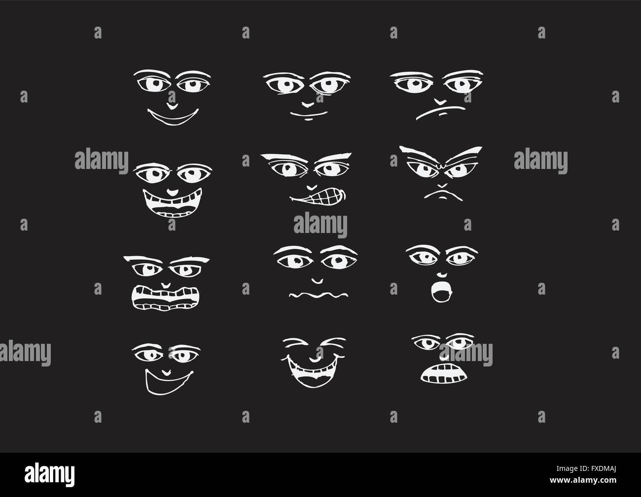 Visages Cartoon illustration dessin main Set Image Vectorielle Stock ...