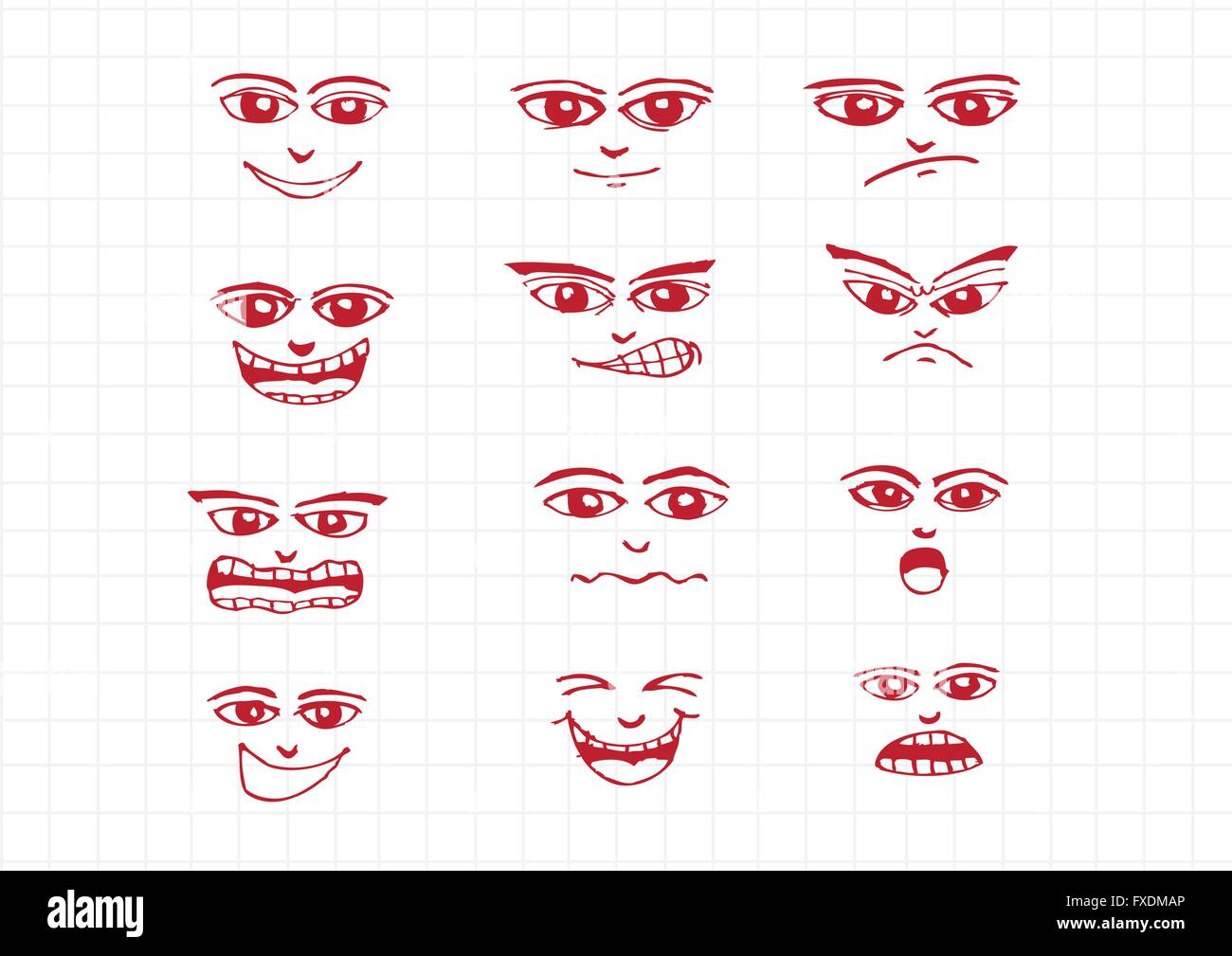Visages Cartoon illustration dessin main Set Image Vectorielle Stock ...
