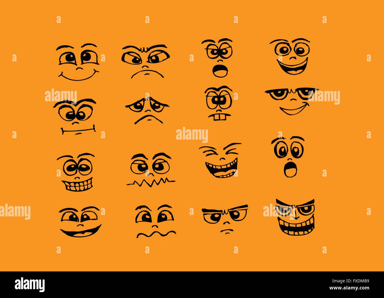 Visages Cartoon illustration dessin main Set Image Vectorielle Stock ...
