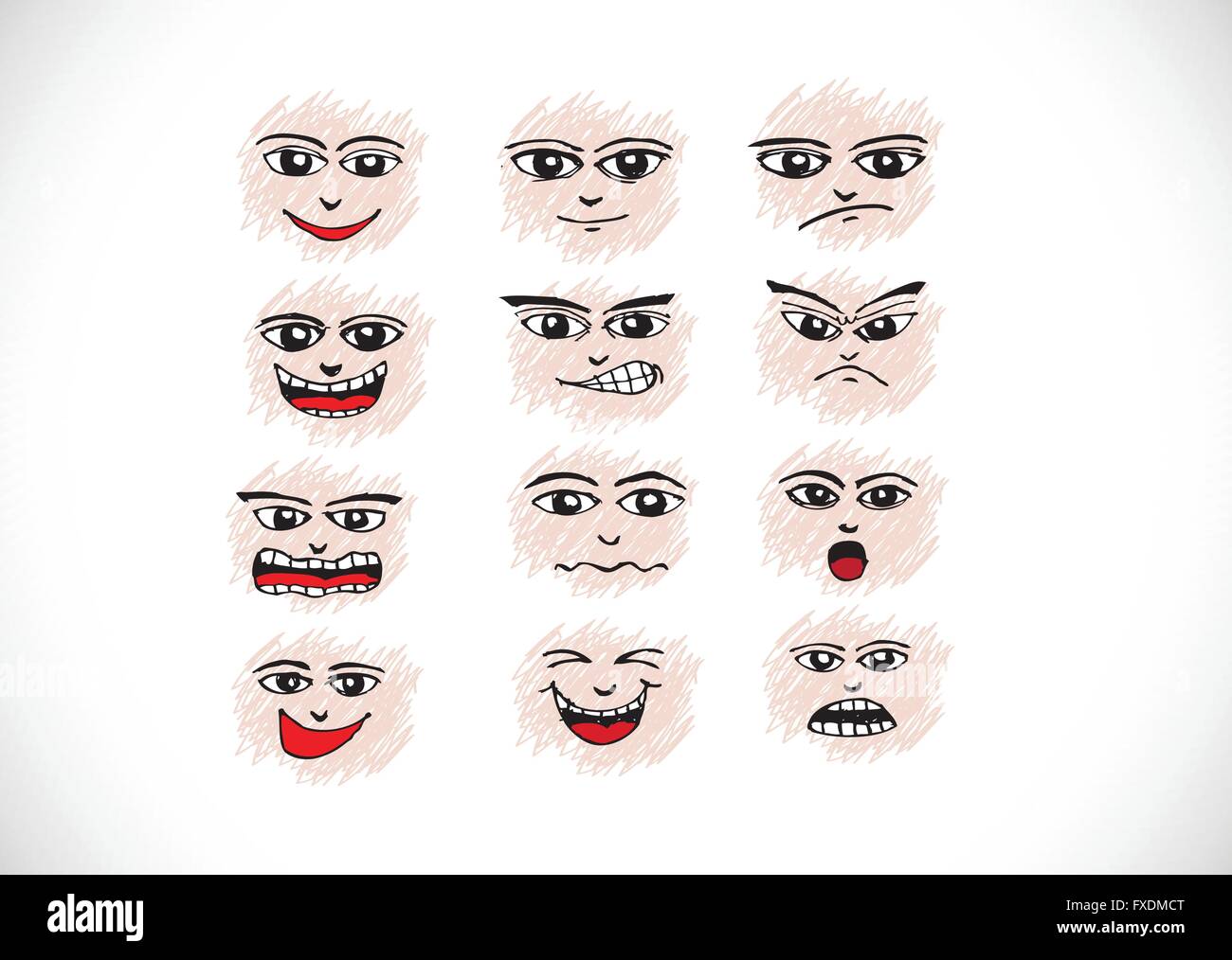 Visages Cartoon illustration dessin main Set Image Vectorielle Stock ...