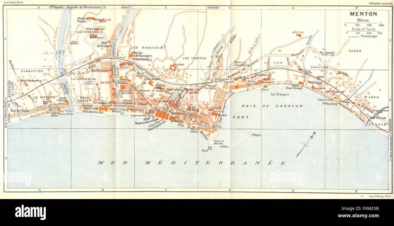 COTE D'AZUR : Menton, carte de 1926 Photo Stock - Alamy
