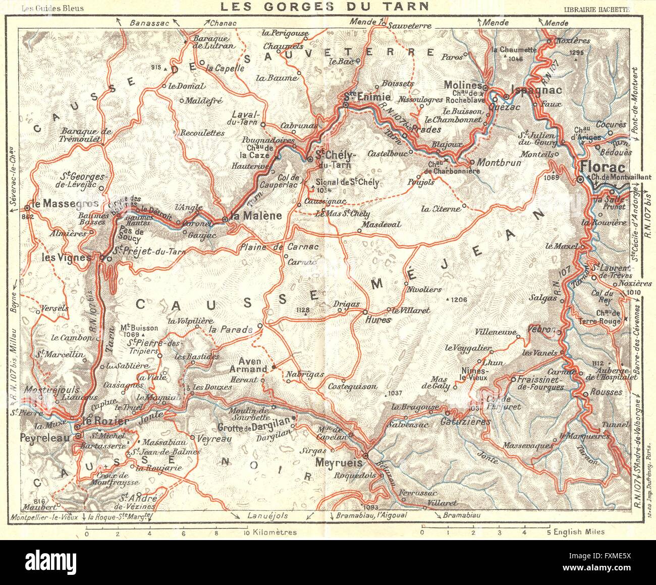 FRANCE : Les Gorges du Tarn, carte de 1926 Photo Stock - Alamy