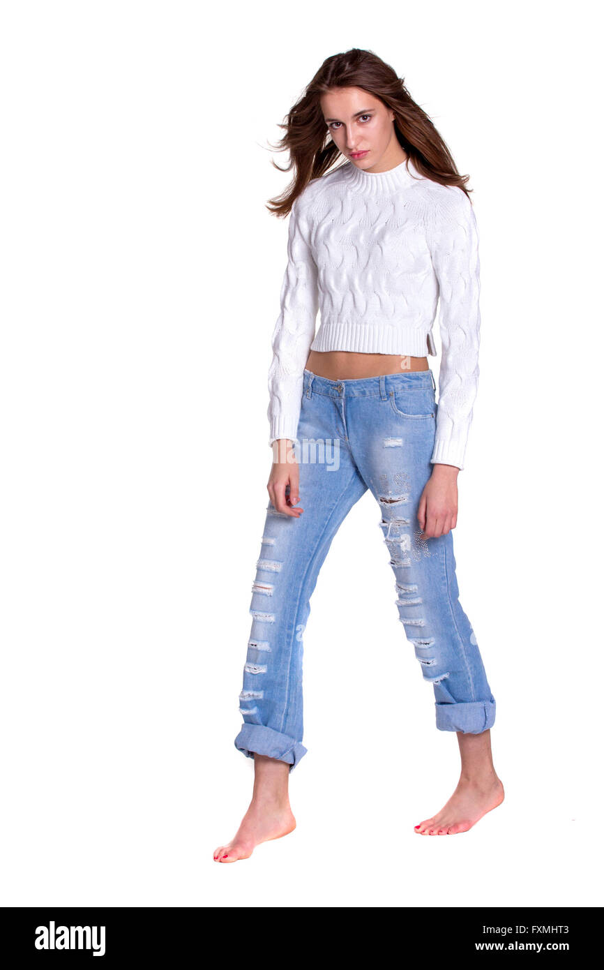 Woman barefoot jeans Banque de photographies et d’images à haute ...