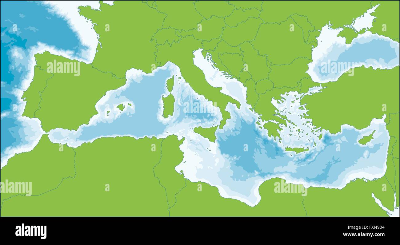 Carte de la Mer Méditerranée Image Vectorielle Stock - Alamy