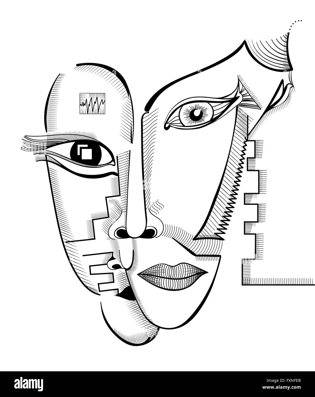 Dessin à la main est confrontée dans le cubisme style. Abstract vector ...