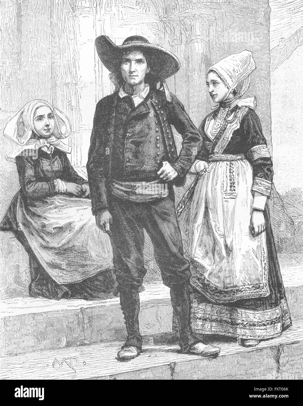 FRANCE : des paysans bretons, antique print c1885 Photo Stock - Alamy