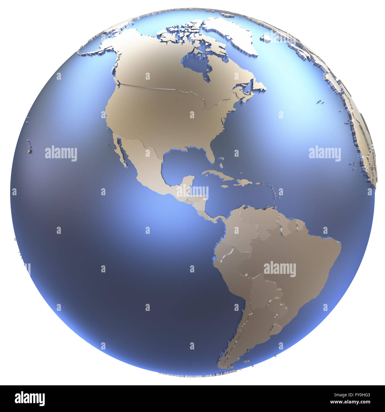 Continent américain sur le modèle métallique de la planète Terre de ...