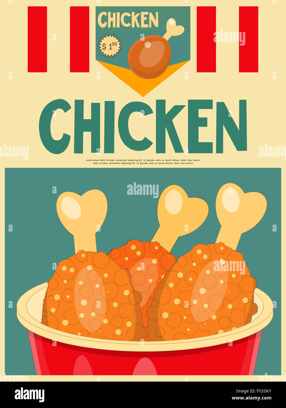 Fried Chicken Poster Menu de style rétro. L'illustration Photo Stock ...