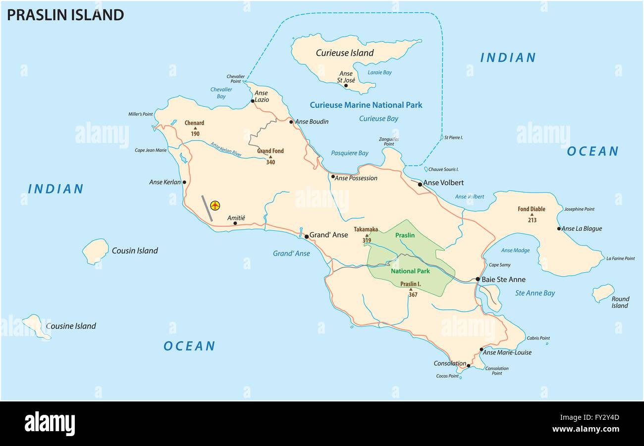 Carte routière des Seychelles Praslin Iseland Image Vectorielle Stock ...
