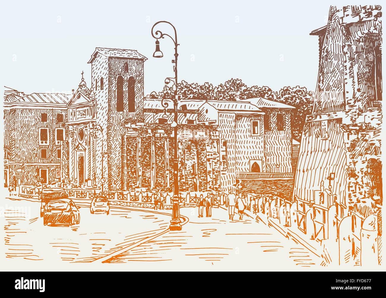 Croquis dessin à la main de Rome Italie célèbre carte de voyage ...