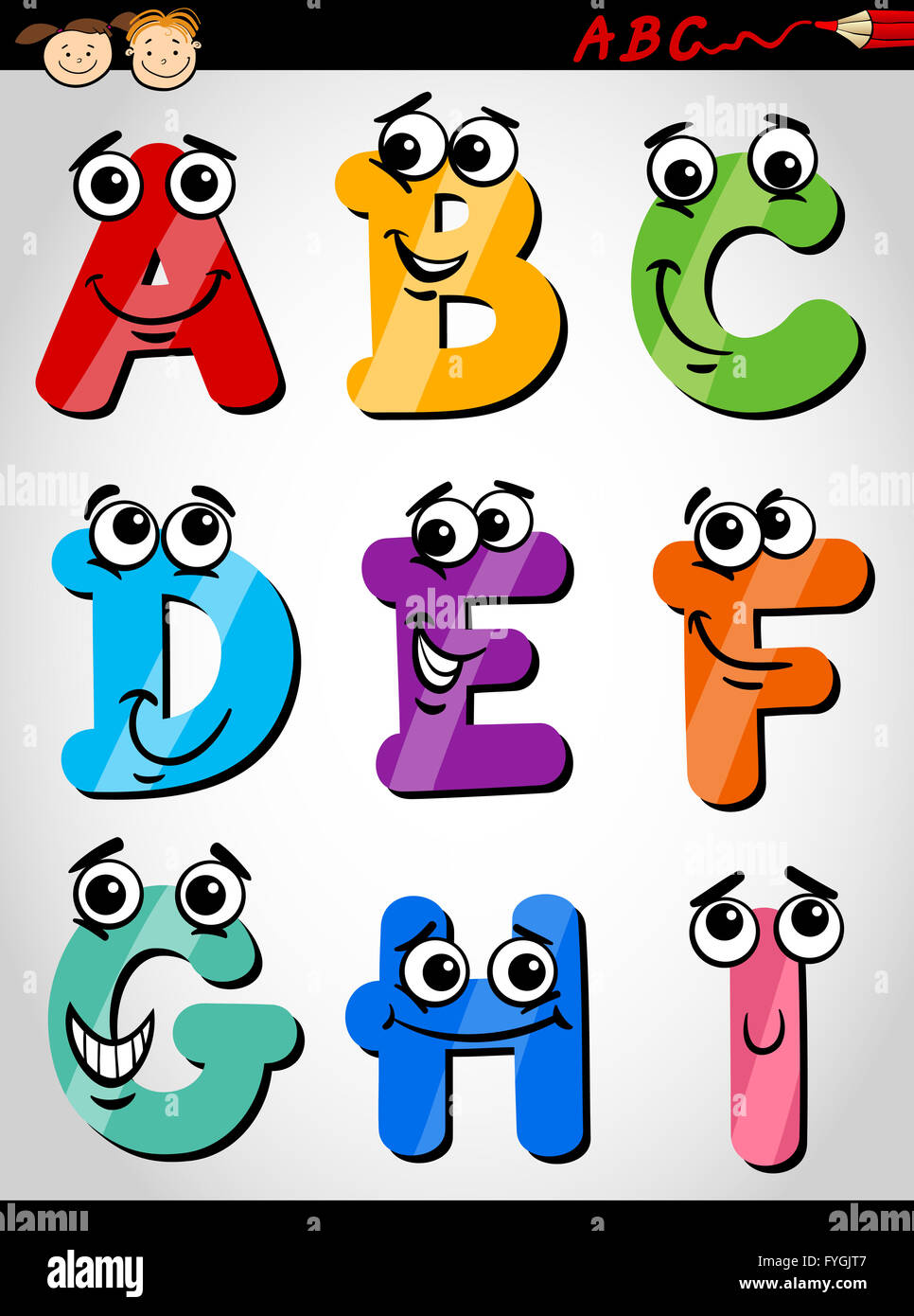 Alphabet lettres funny cartoon illustration Photo Stock - Alamy