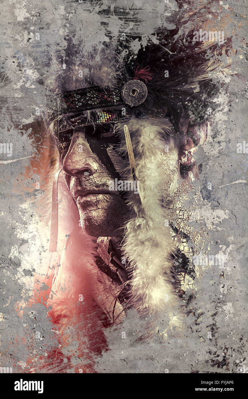 Guerrier indien traditionnel Américain, chef de la tribu. homme avec ...