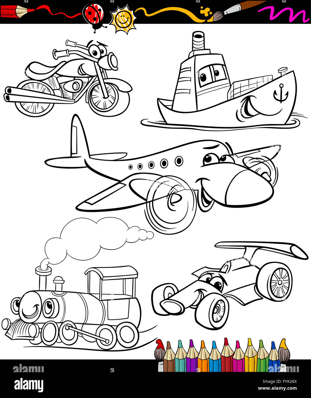 Jeu de coloriage de transport Photo Stock - Alamy