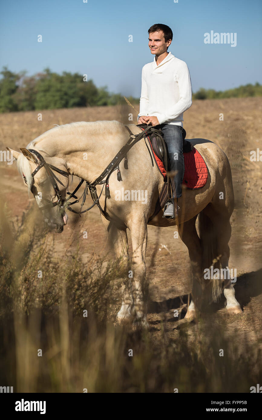 Homme cheval brun sur la plage Banque de photographies et d’images à ...