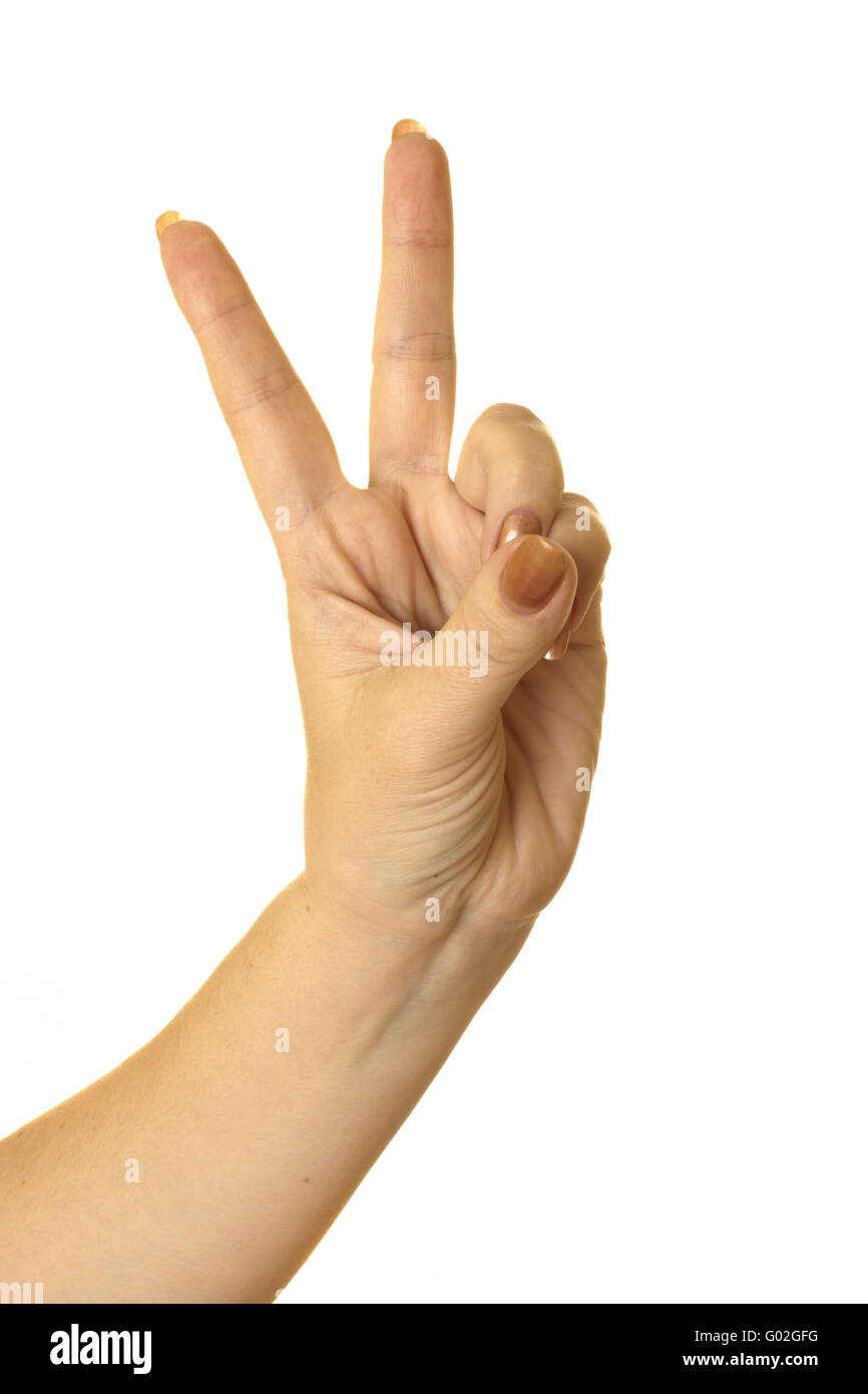 Deux doigts d'être tenue à l'air d'une main les femelles. Isolé sur ...