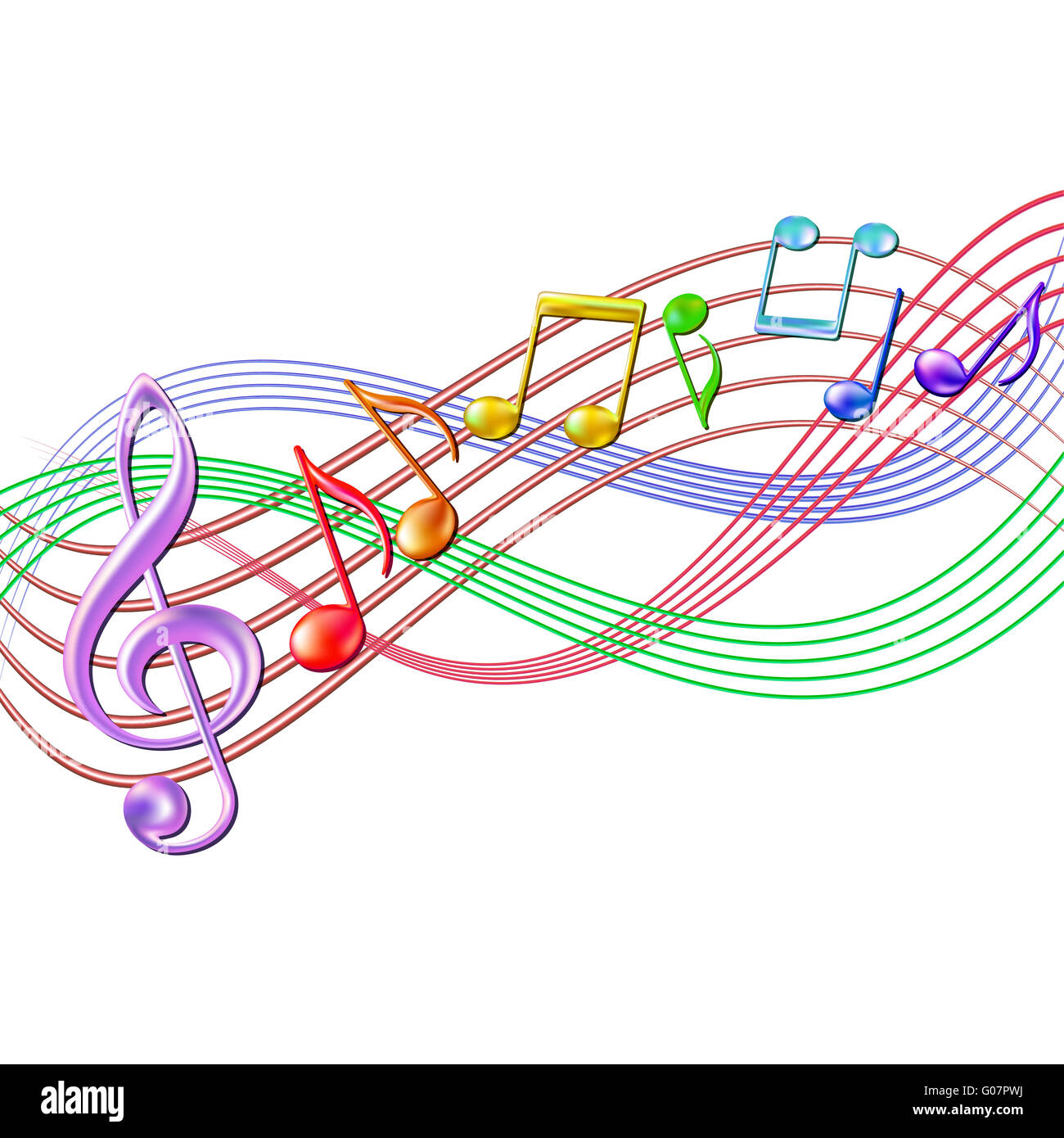 Les notes de musique en couleur sur fond blanc Photo Stock - Alamy
