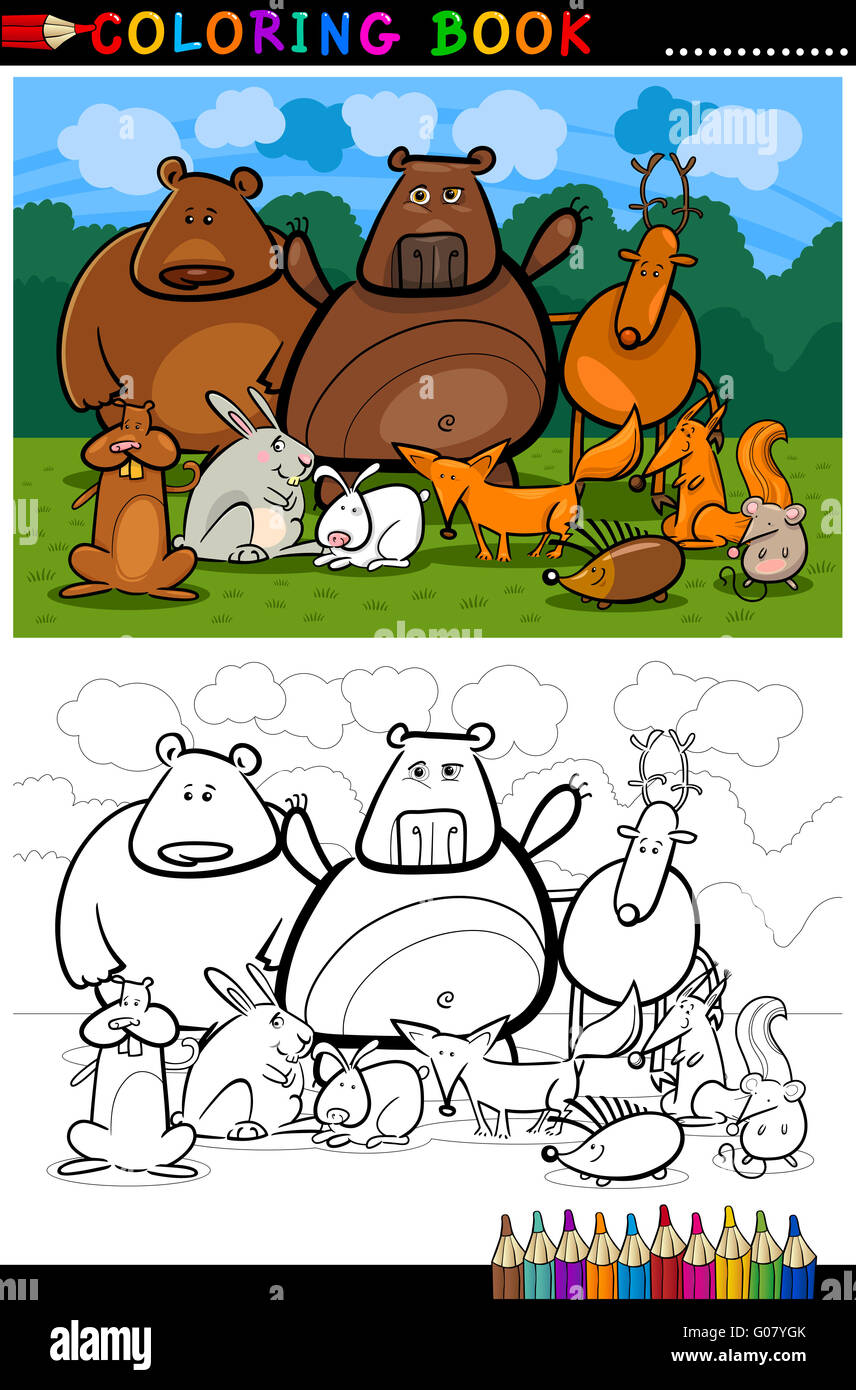 Les animaux sauvages de la forêt de cartoon Coloring Book Photo Stock ...
