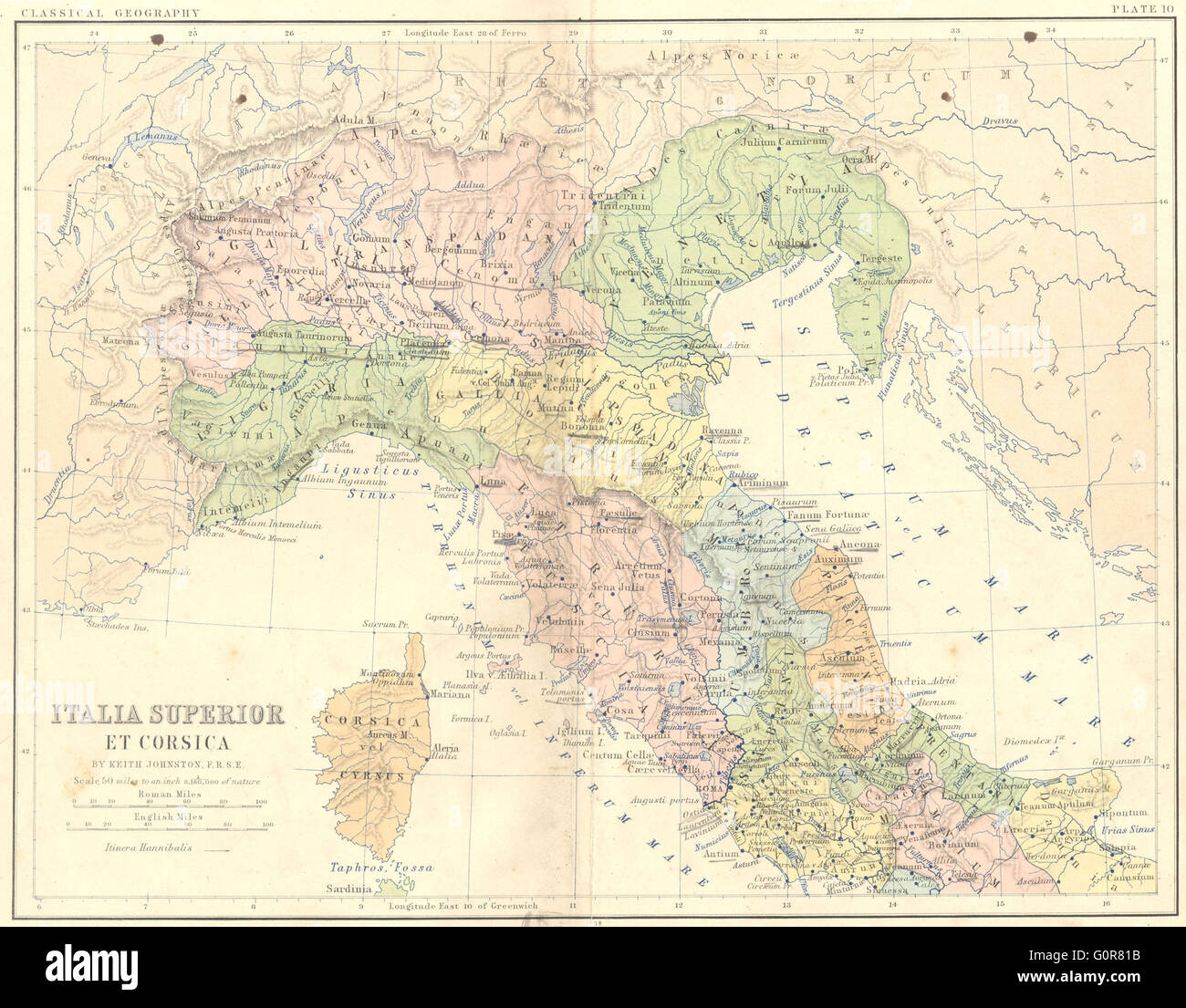 Italie : Italia, 1880 Corse supérieure carte antique Photo Stock - Alamy