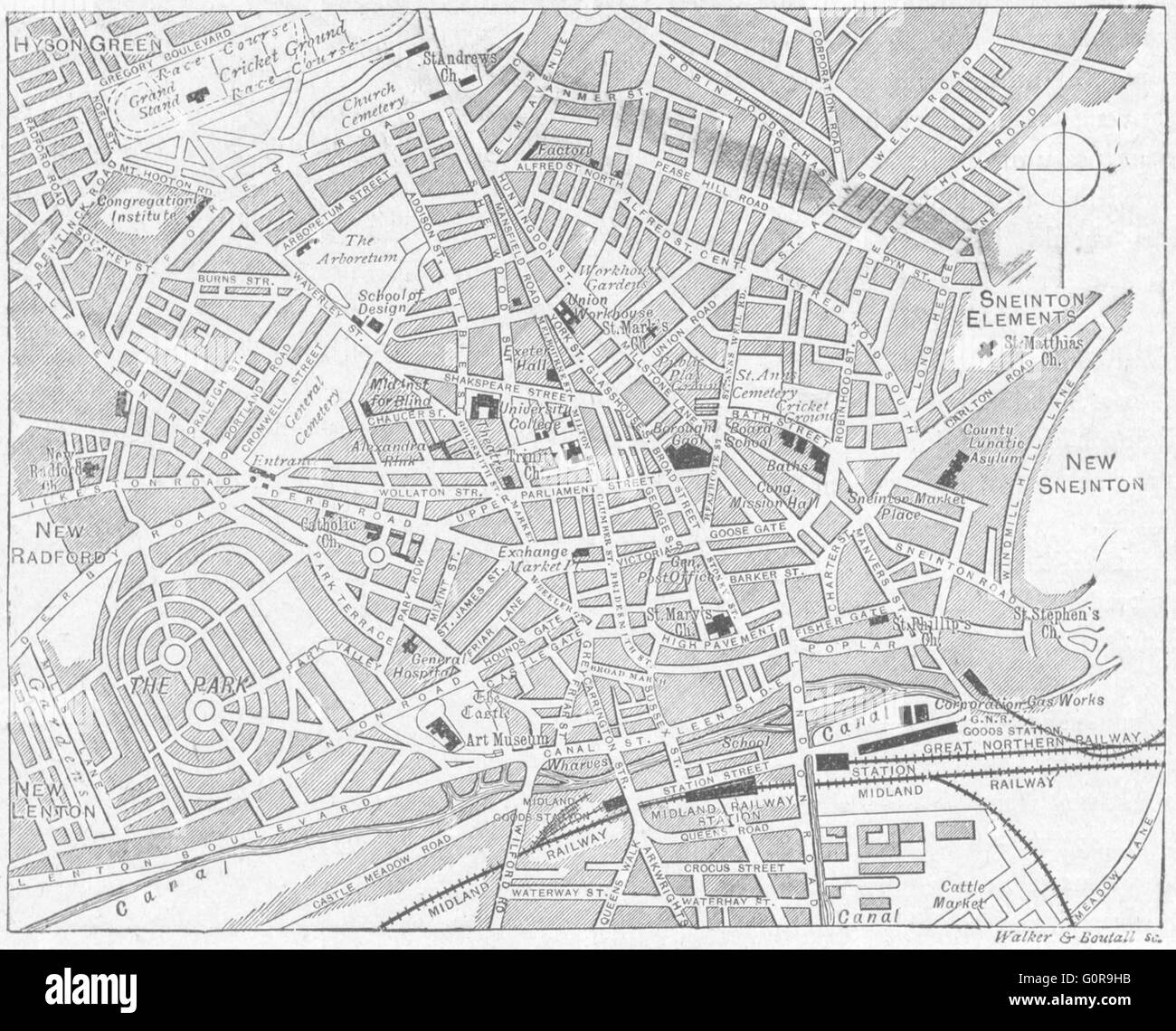 Nottingham map Banque d'images noir et blanc - Alamy