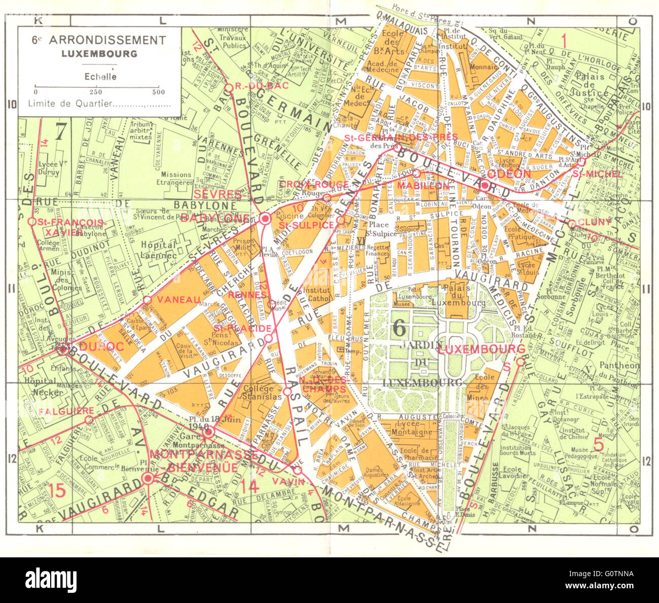 PARIS : 6e arrondissement Luxembourg, 1920 carte vintage Photo Stock ...