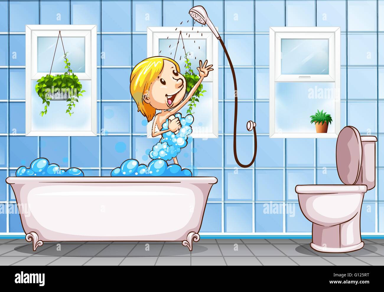 Femme de prendre une douche dans la salle de bains illustration Image ...
