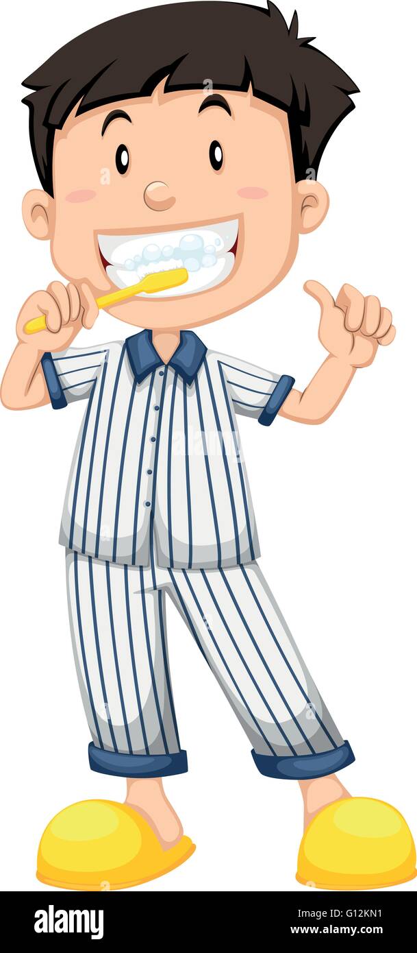 En pyjama rayé garçon se brosser les dents, illustration Image ...