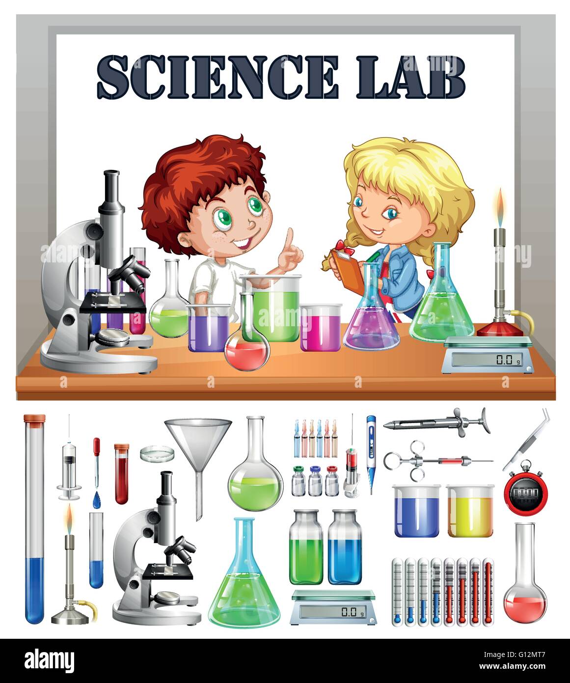 Les enfants qui travaillent dans le laboratoire de sciences ...