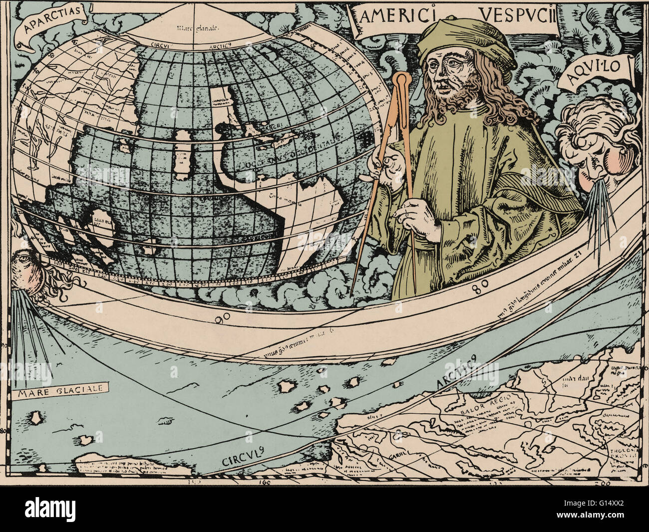 Vespucci regarde à nouveau monde dans un panel de 1507 site par Martin ...