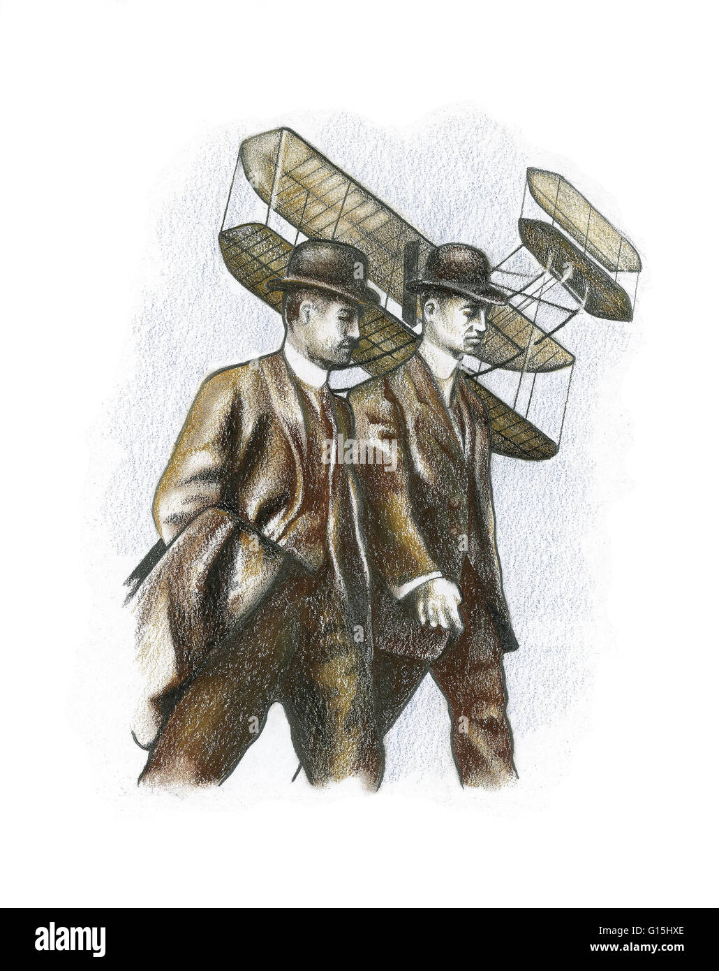 Wilbur et Orville Wright, avec leur avion, le Wright Flyer. Les frères Wright, Orville (1871 ...