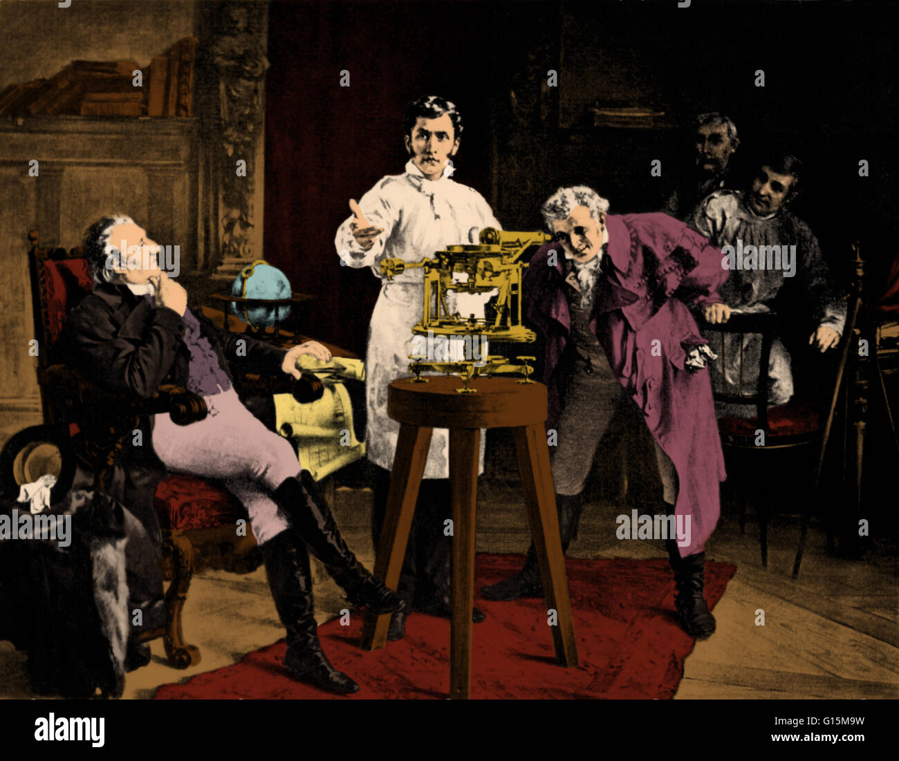 1814 Fraunhofer démontrant son invention, le spectroscope, un ...