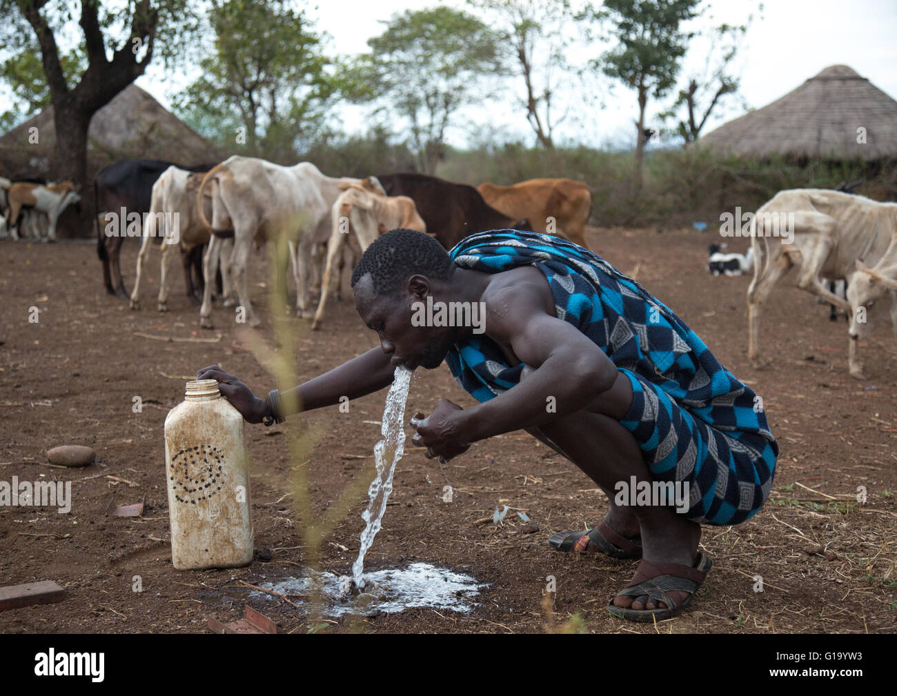 L'homme de la tribu Bodi vomissements café pour purifier son estomac ...