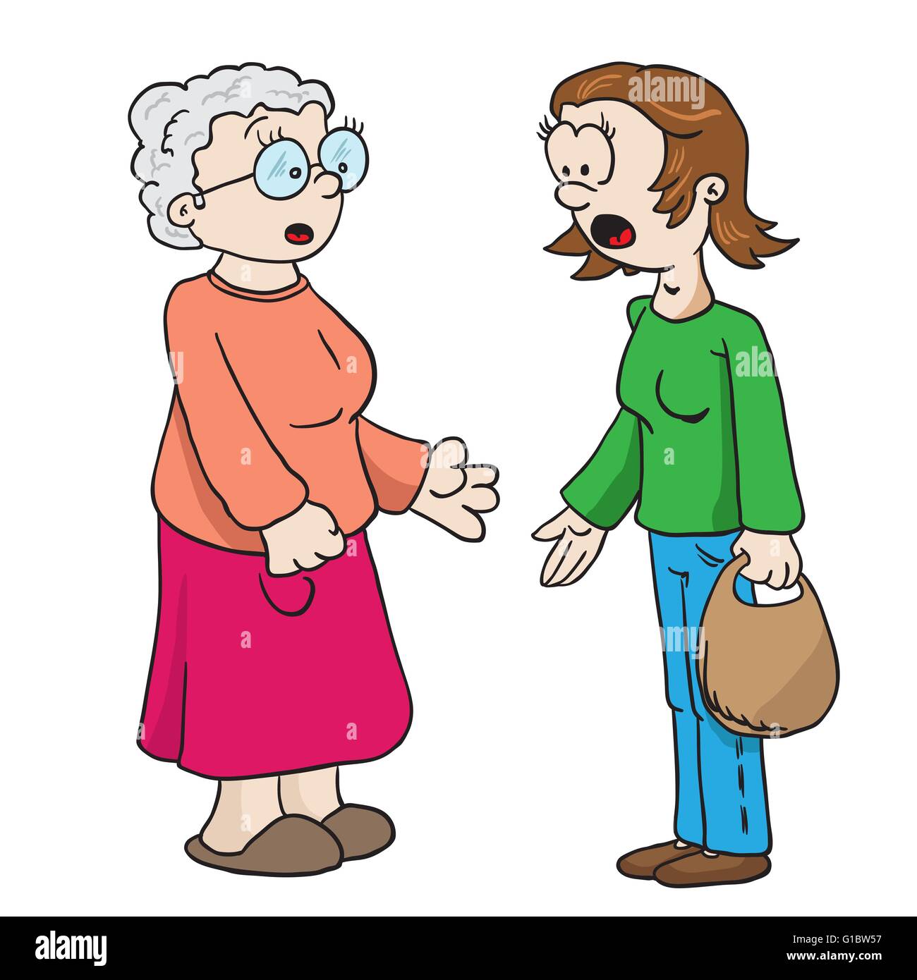 Mère et grand-mère parler cartoon illustration isolé sur fond blanc ...