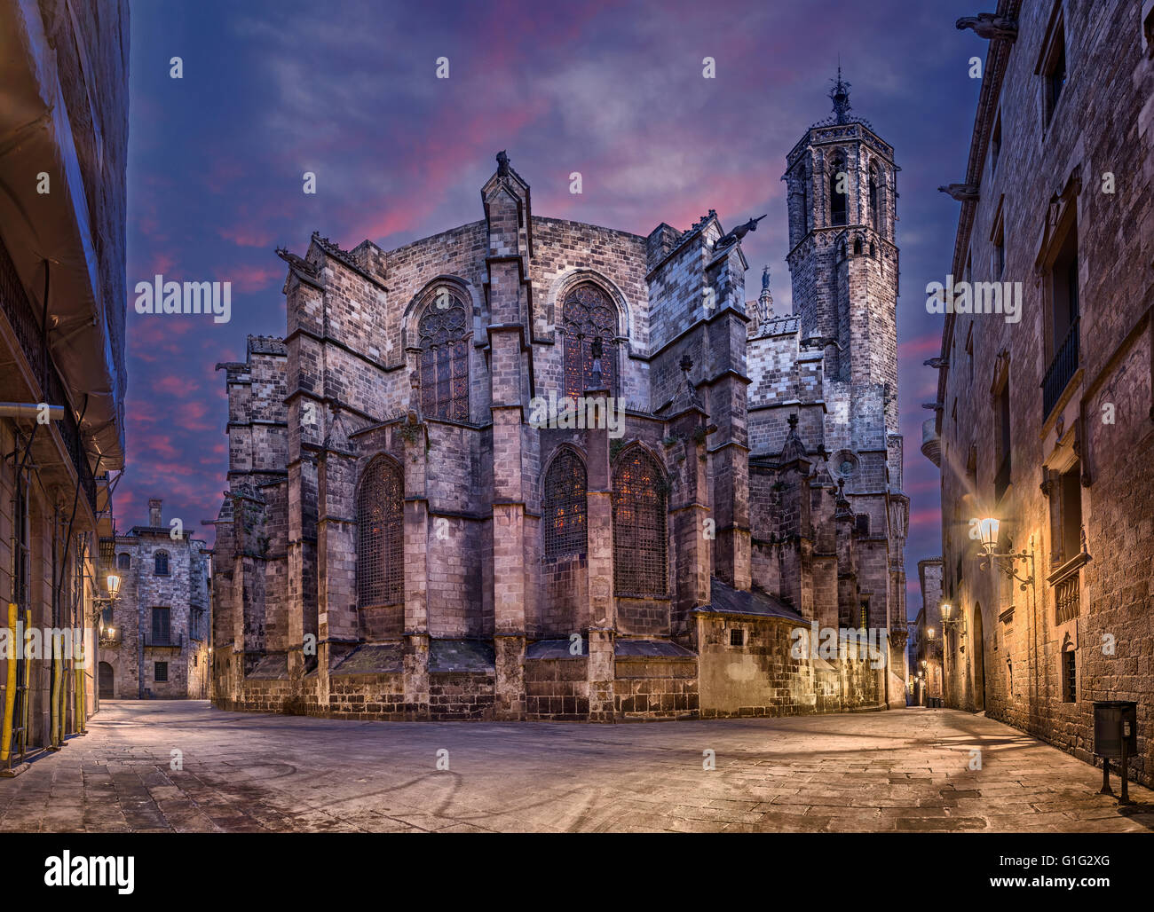 La Cathédrale de Barcelone de nuit, le quartier Gothique (Barri Gotic ...