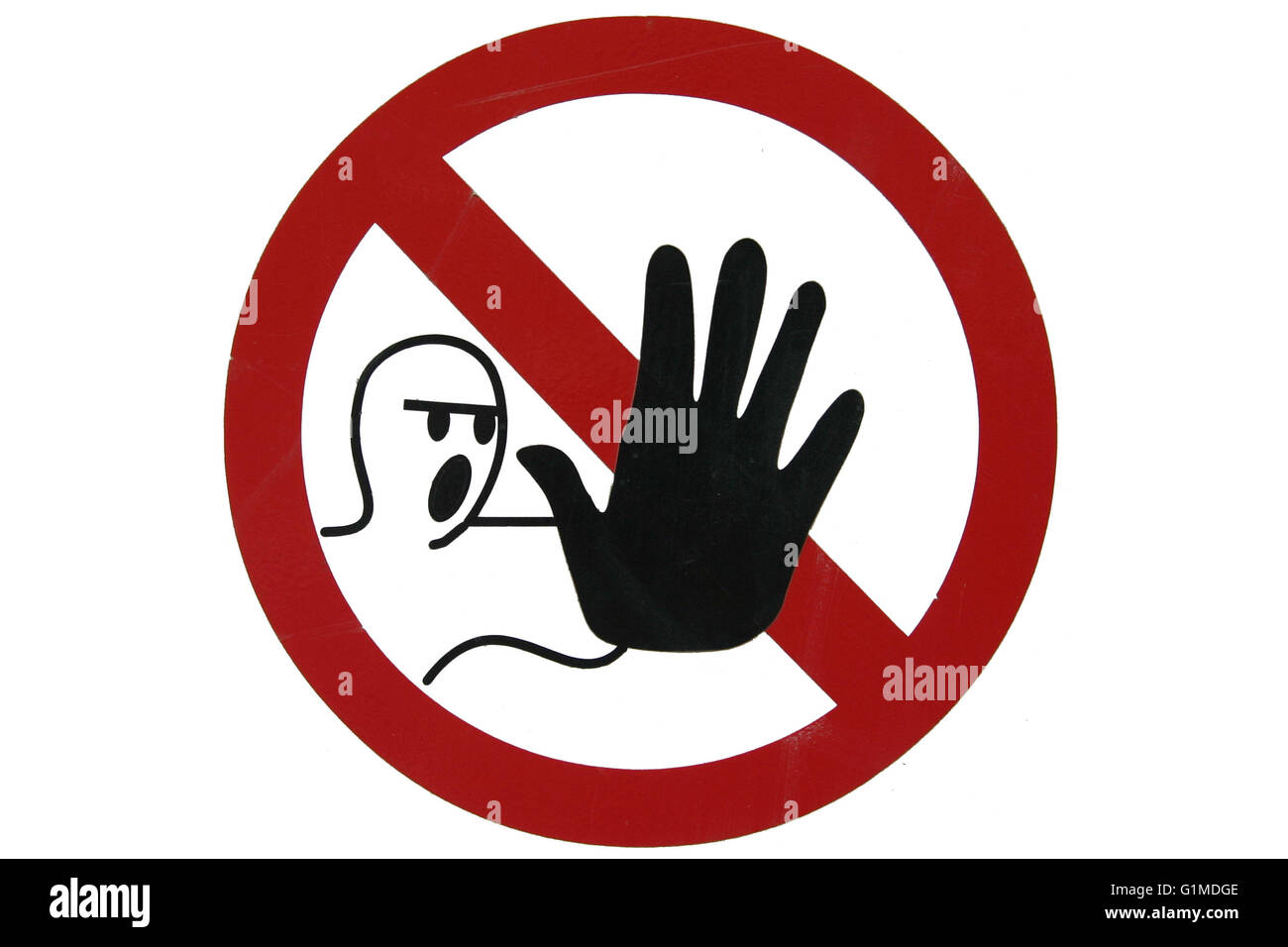 Une circulaire no entry sign montrant une main noire forme sur un ...