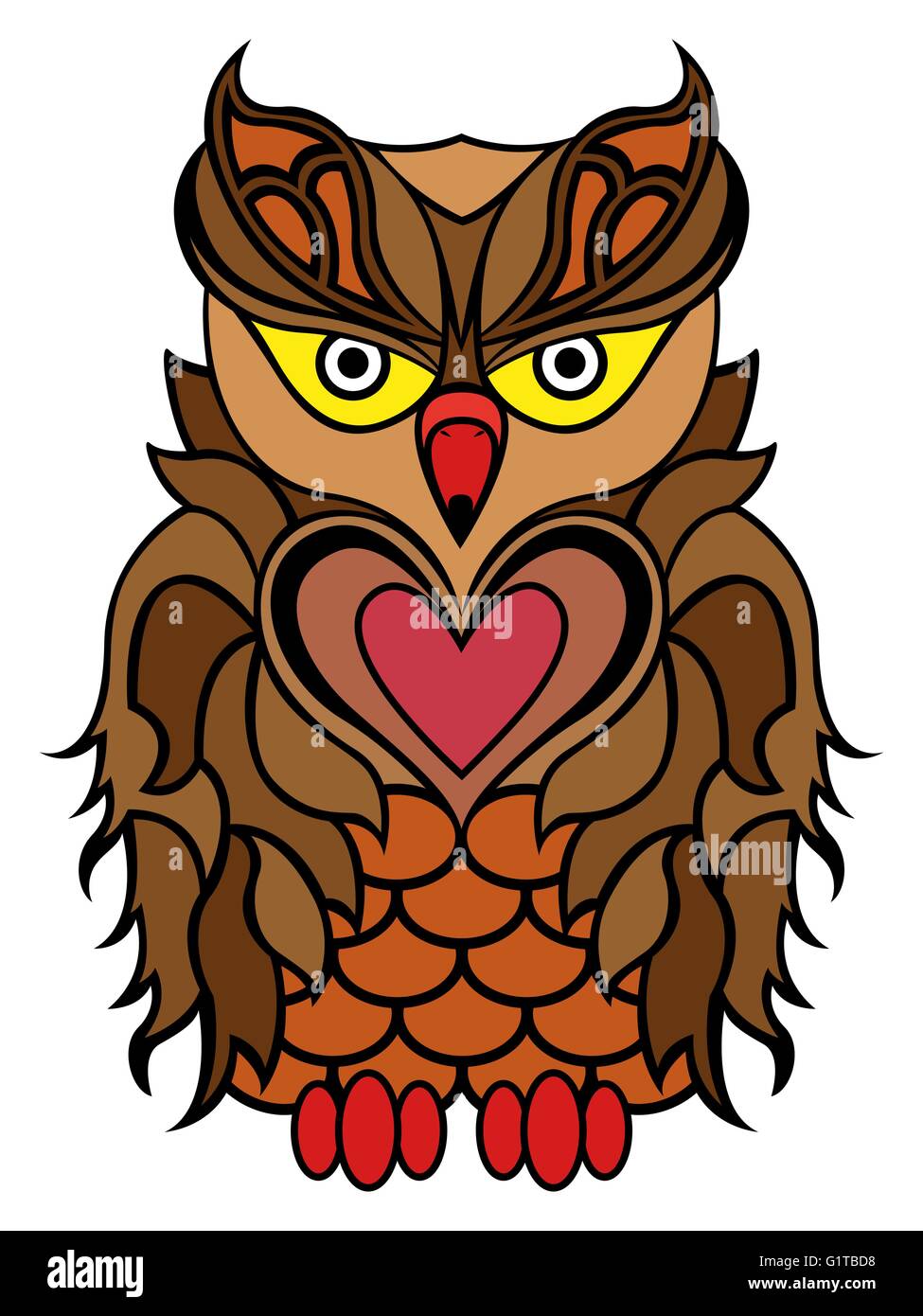 Grand hibou grave principalement dans les couleurs marron isolé sur un ...