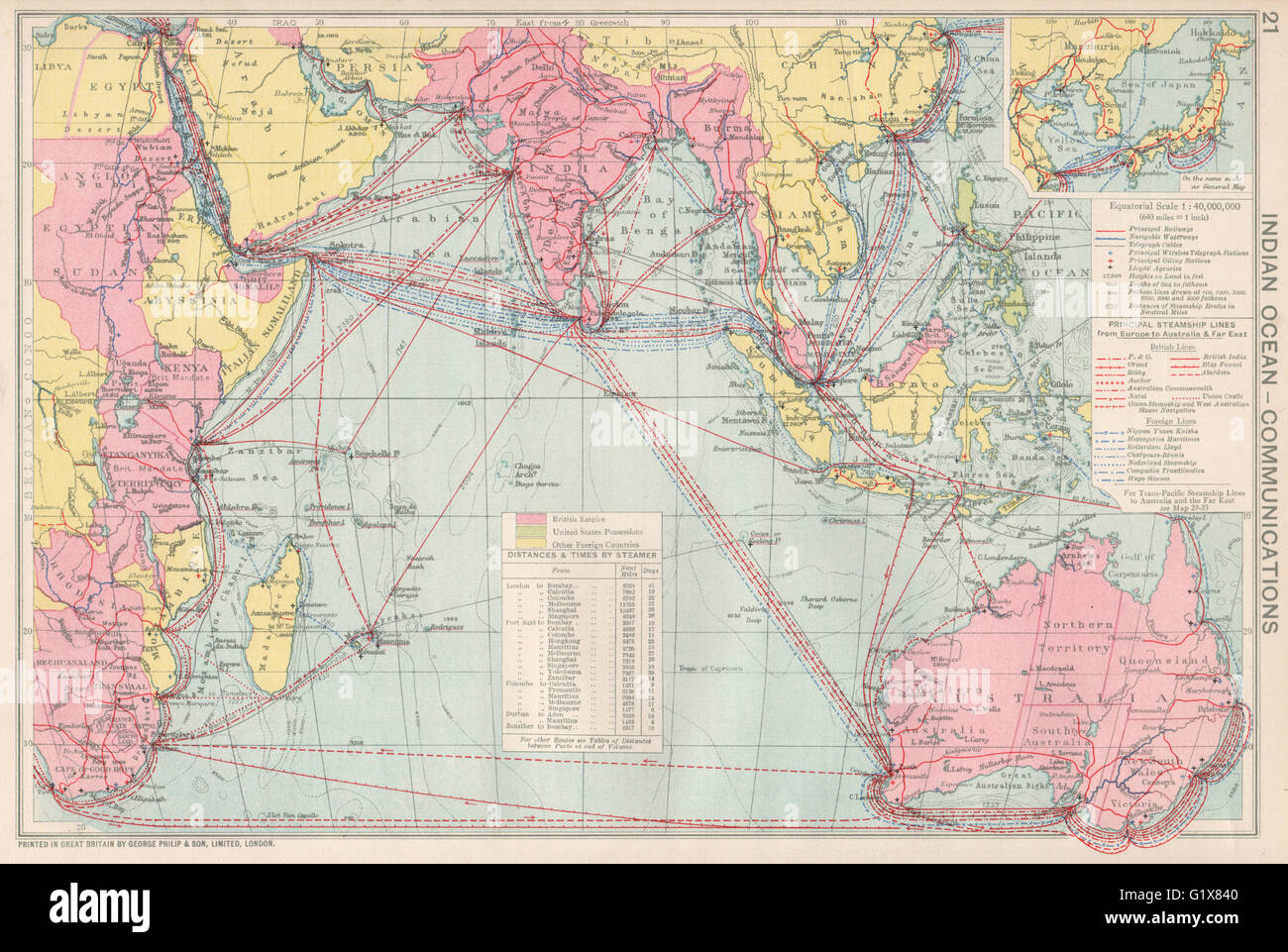 Communication de l'Océan indien. Des routes maritimes. Steamship Lines ...