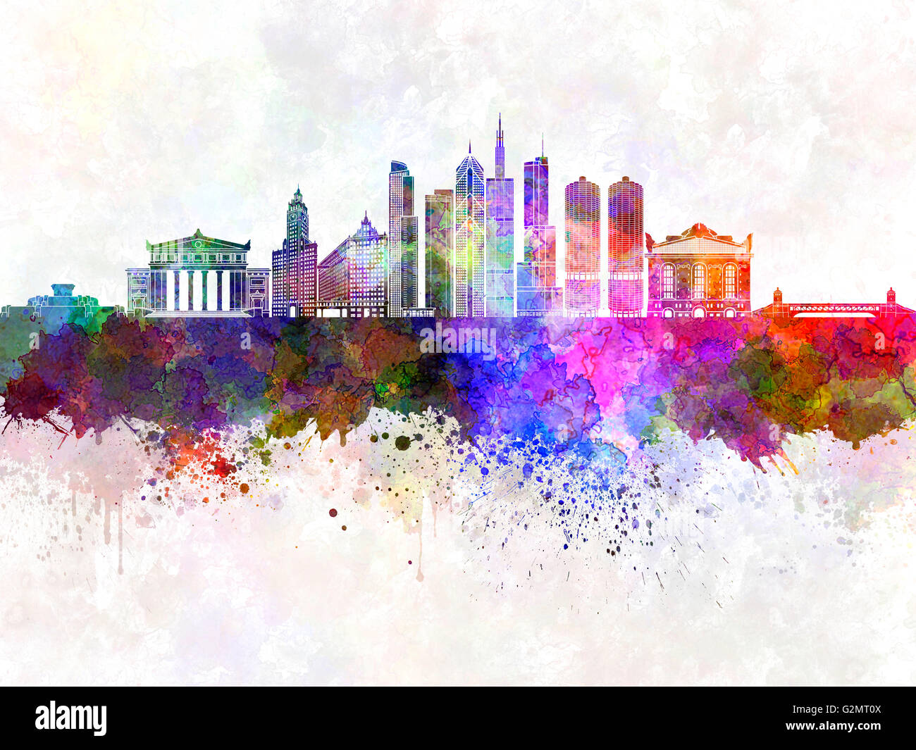 Horizon de Chicago dans l'arrière-plan aquarelle Photo Stock - Alamy
