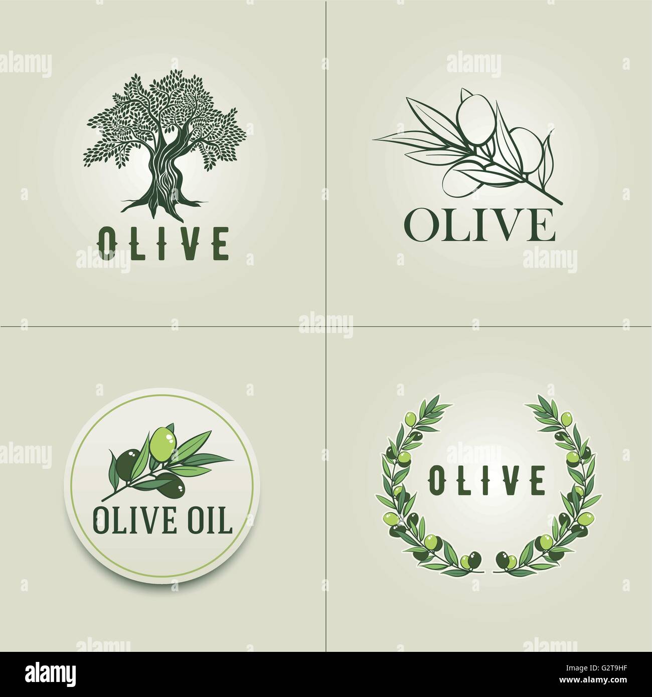 Différents modèles de conception de logo d'olive. Branche d'olivier, l ...