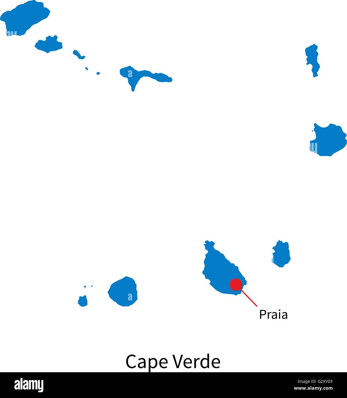 Carte vectorielle détaillée du Cap-Vert et capitale Praia Image ...