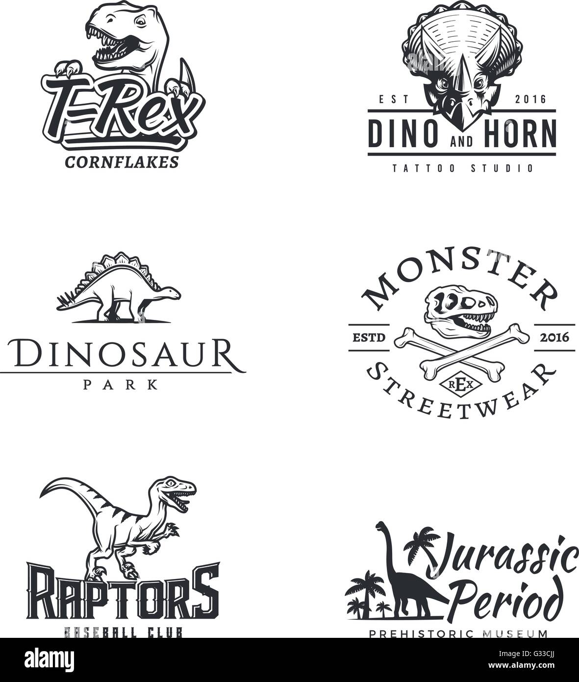 Logo Dino set. Logotype de dinosaures. Sport Raptor mascot design. T ...