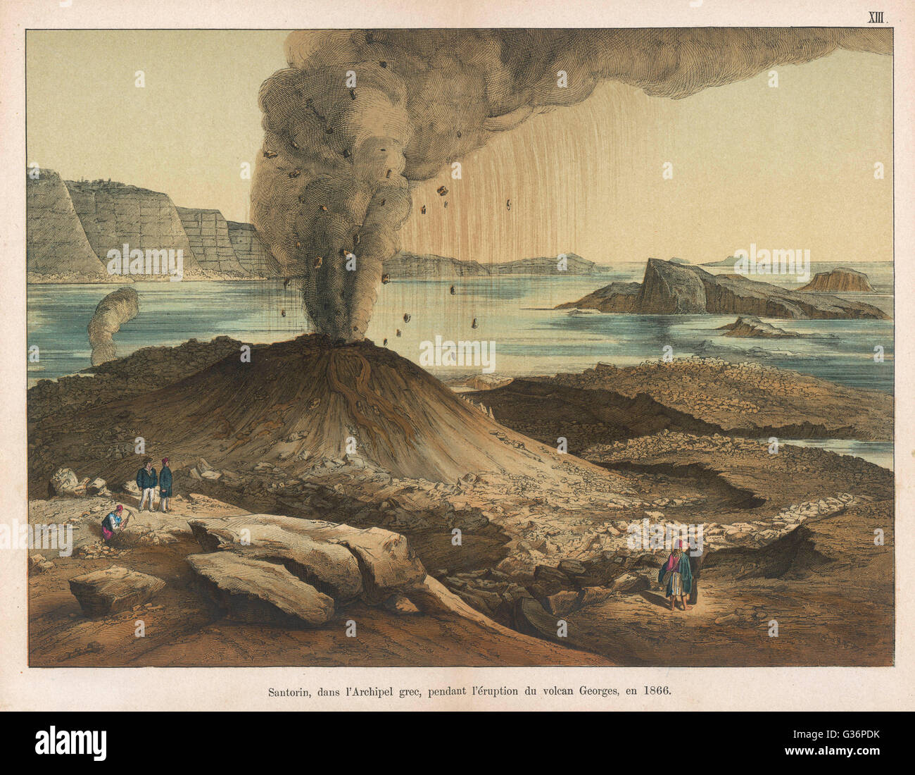 Un volcan en éruption le l'île grecque de Santorin (Thera, Thira) dans ...