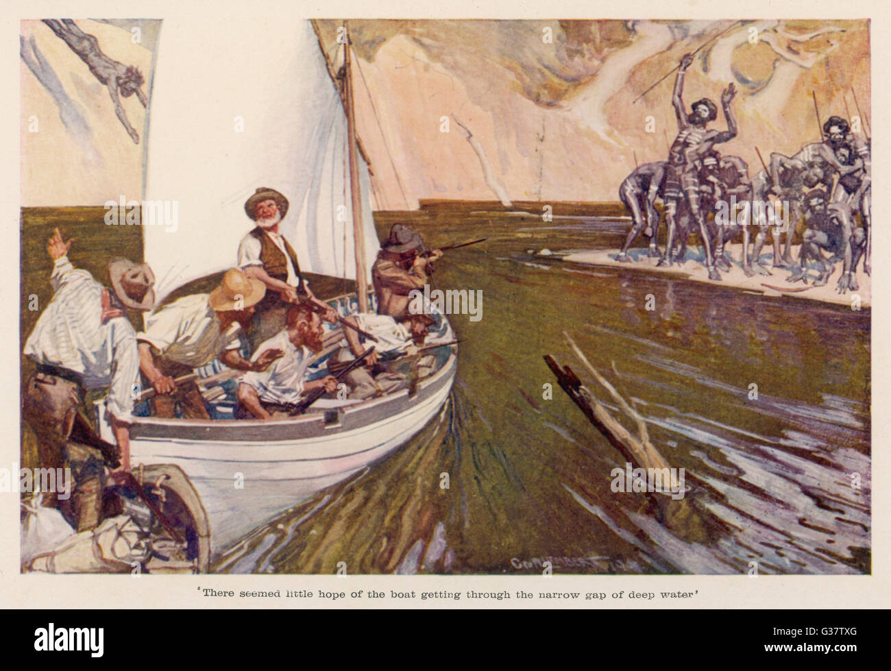 Le capitaine Charles Sturt, explorer le fleuve Murray, menace de tirer ...